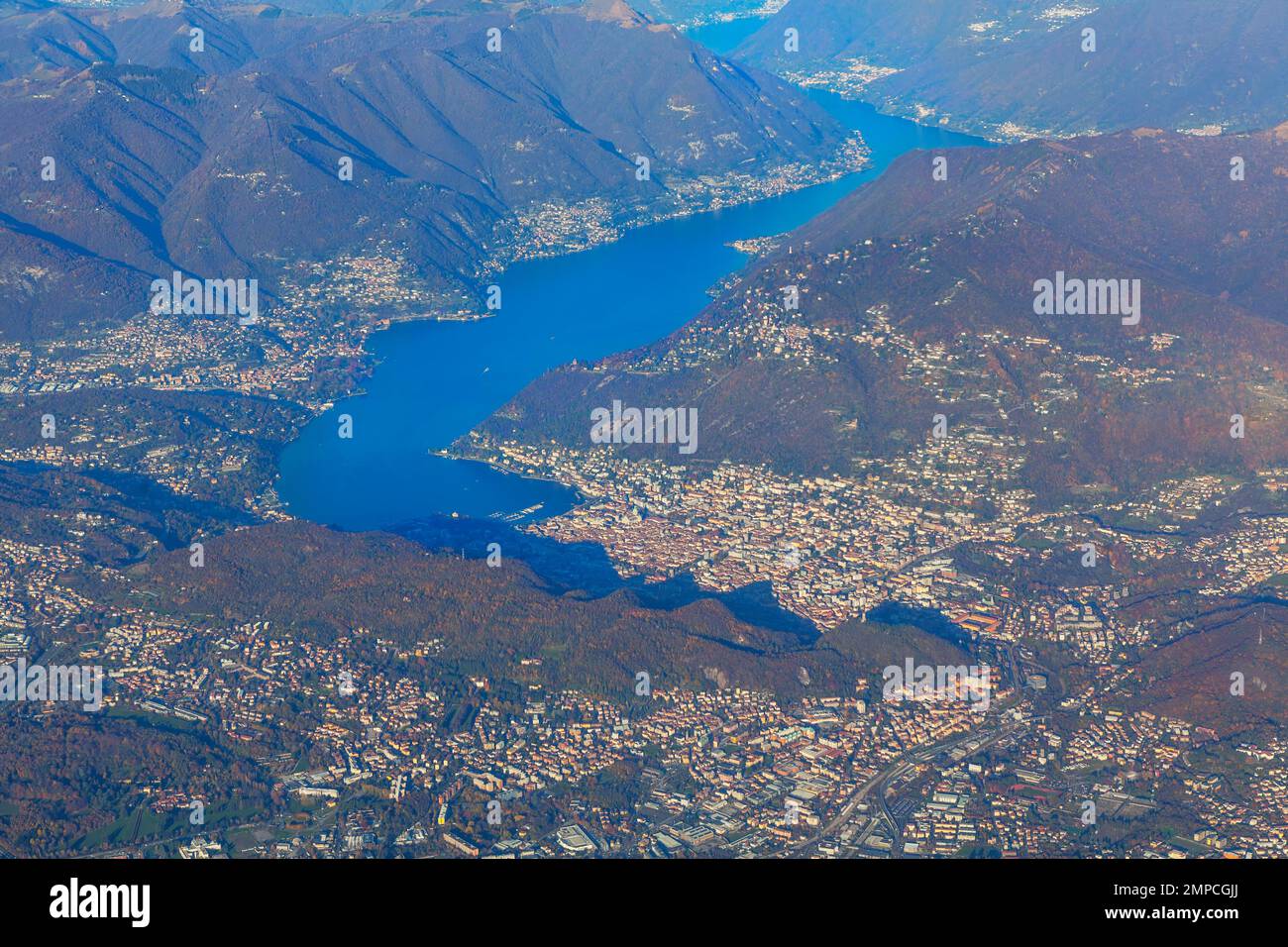 Como city at Lake Como in northern Italy . Aerial panorama of lake and ...