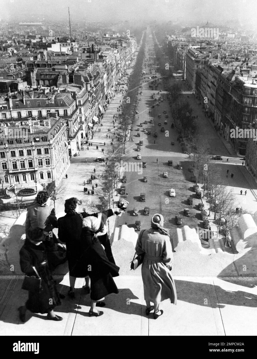 This is the broad, tree lined Champs Elysees Avenue seen from the top ...