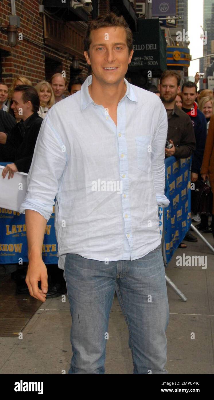 Bear Grylls and singer Robyn pose for photos outside the "Late Show ...