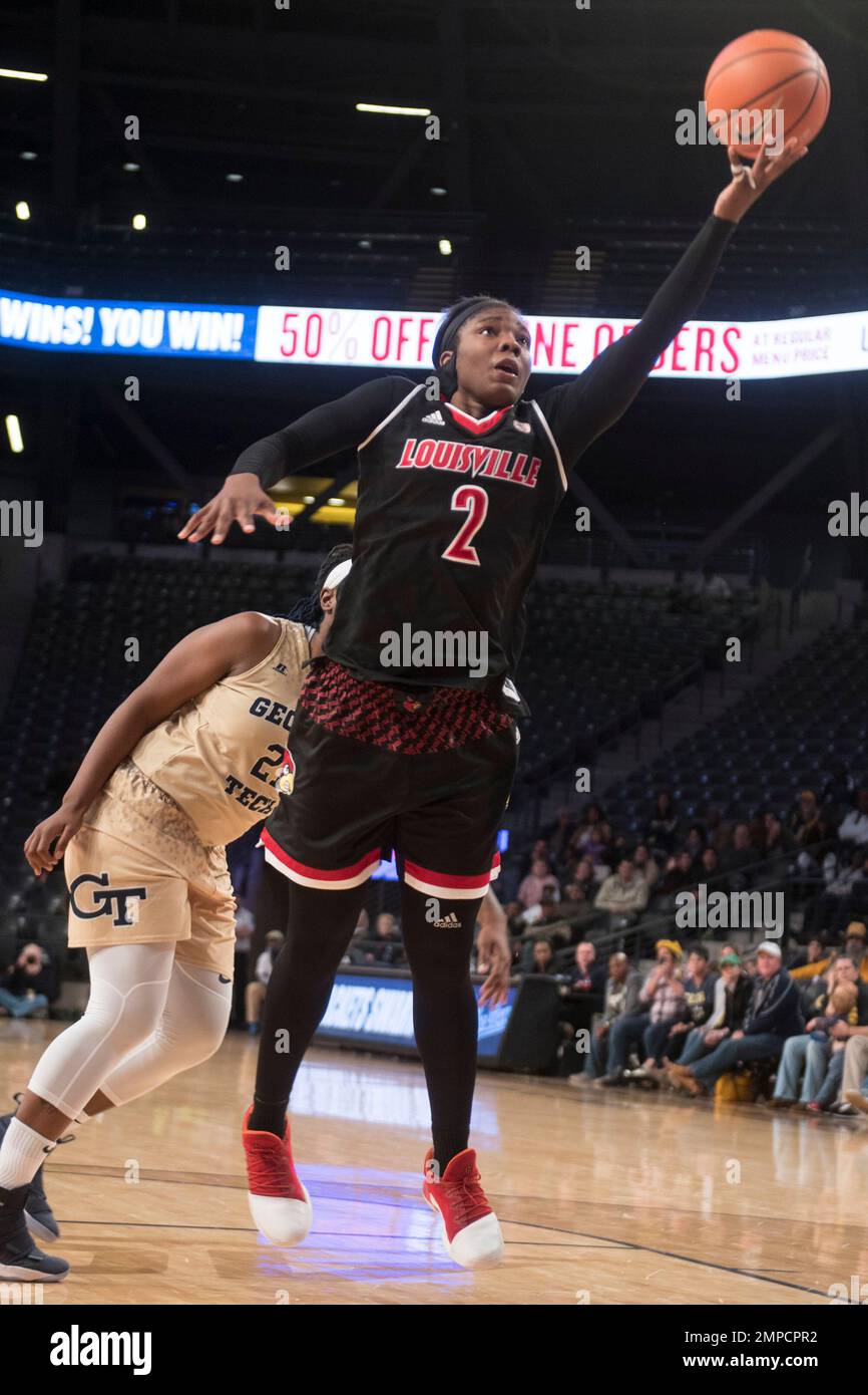 Louisville forward Myisha Hines-Allen (2) gets by Georgia Tech forward ...