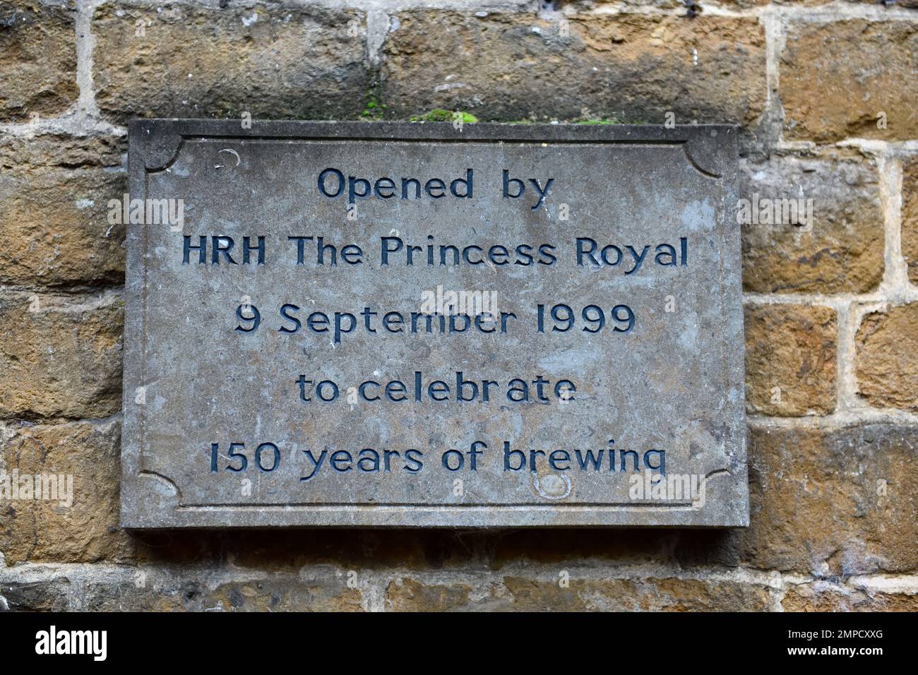 Hook Norton Brewery Oxfordshire England uk. 1999. Plaque unveiled by HRH The Princess Royal ...