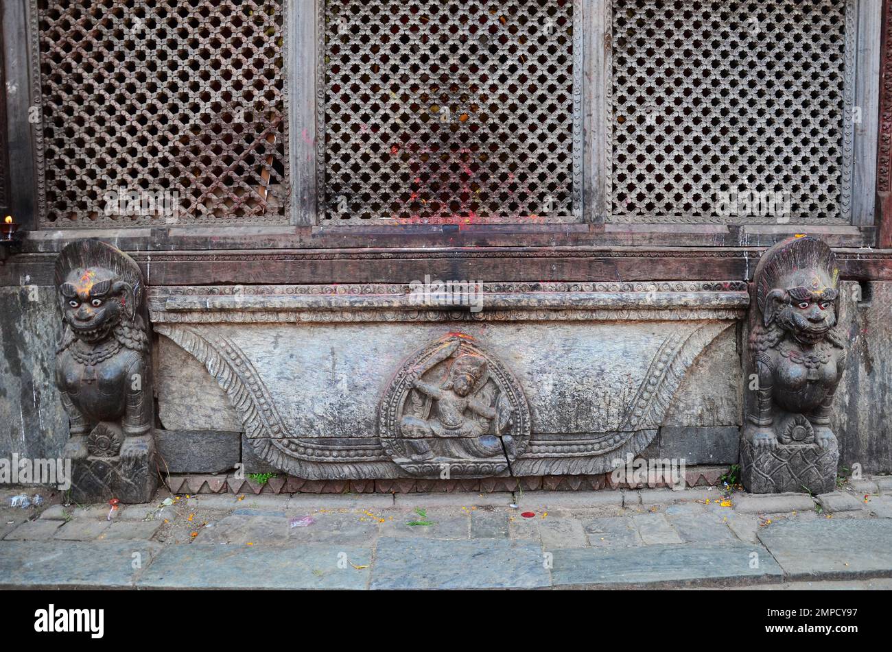 Ancient wood architecture and antique art wooden carved nepalese angel ...