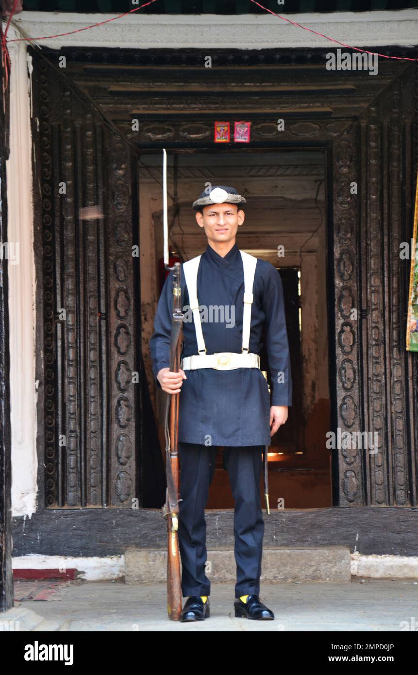 Security guard nepalese people standing monitor watch out for service ...