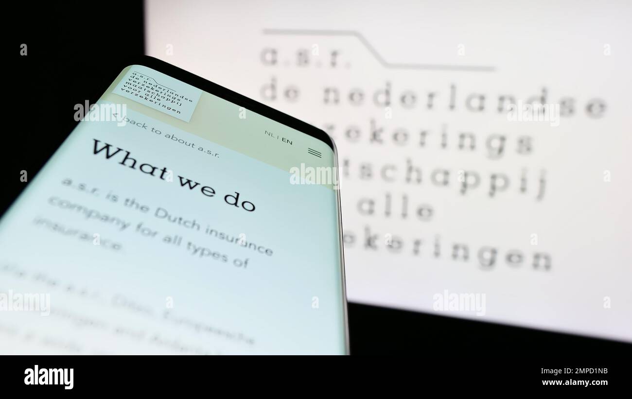 Smartphone with webpage of Dutch insurance company ASR Nederland N.V ...
