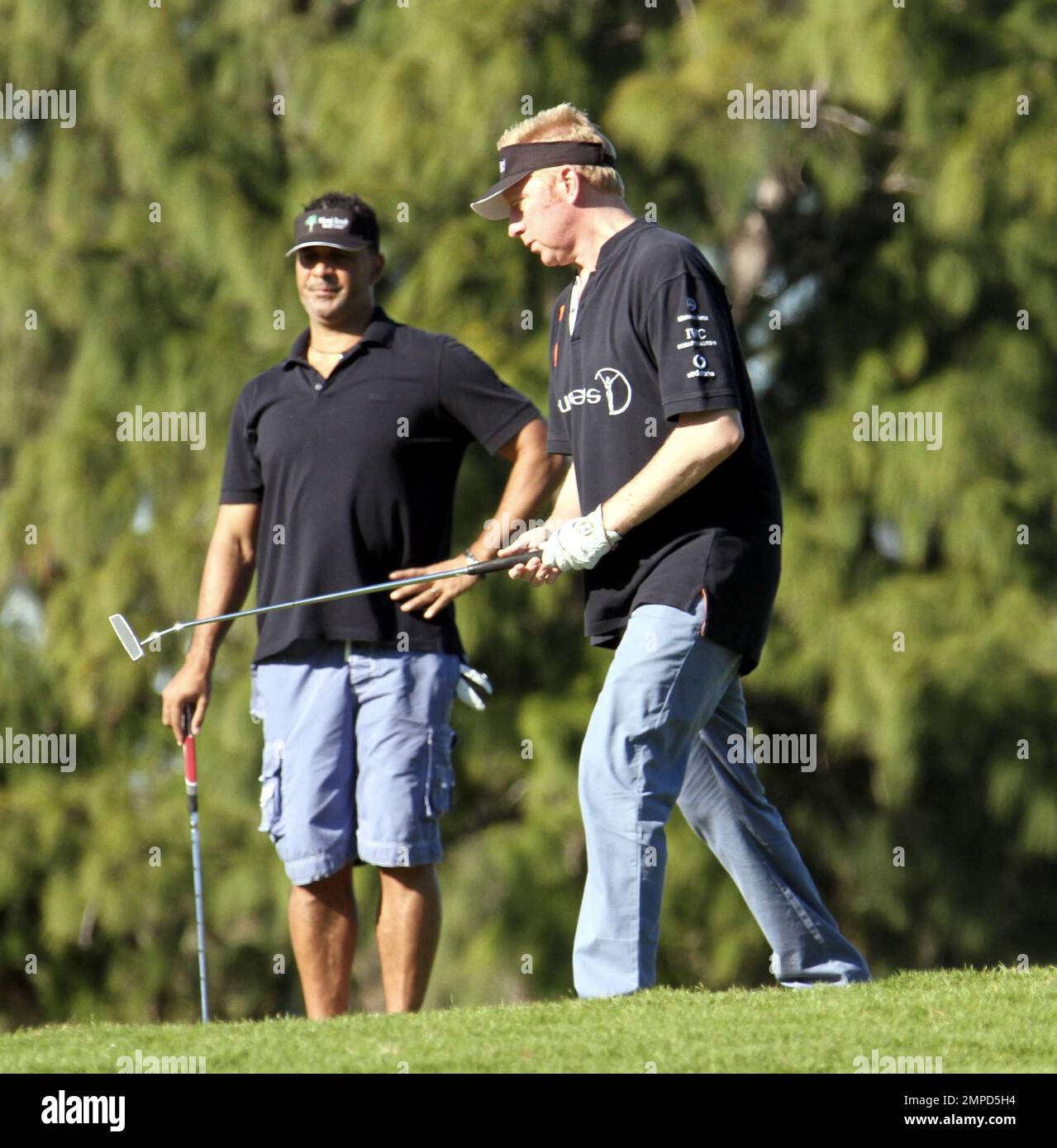 Boris Becker plays a round of golf with pals Rudd and Silver with the ...