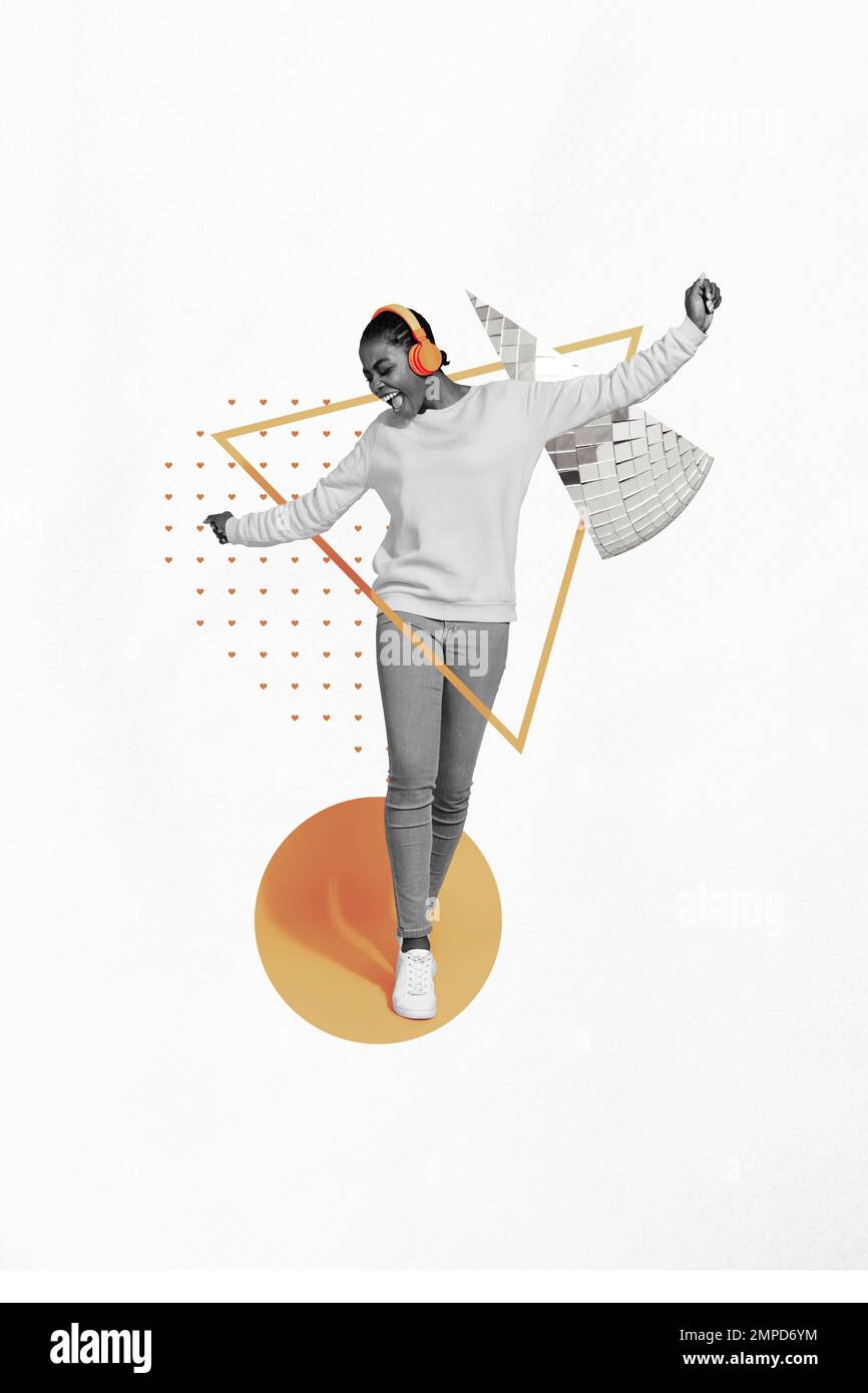 Creative sketch photo 3d collage poster picture of big carefree crazy ...