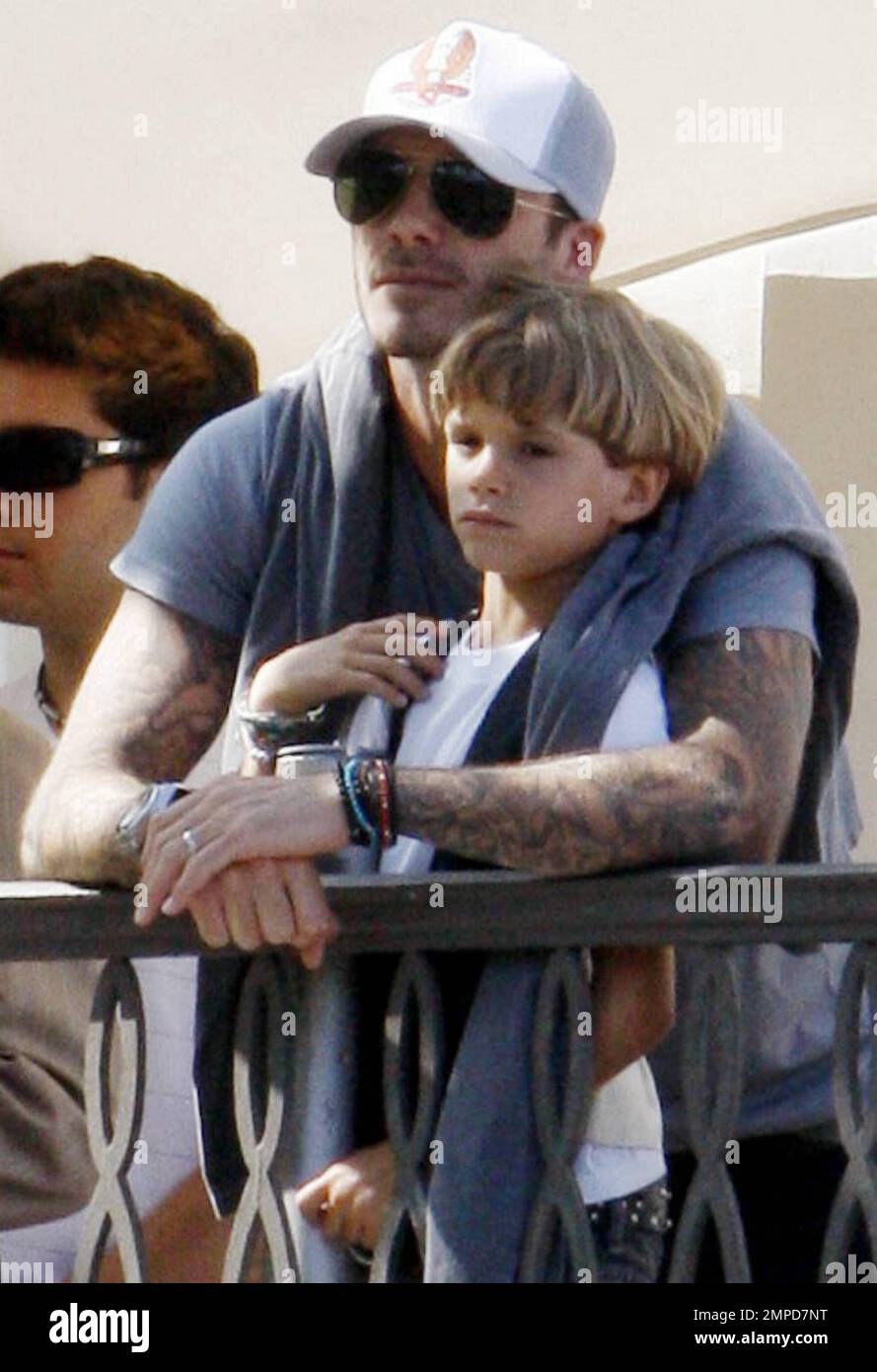 Footballer David Beckham, wife Victoria and their three sons Brooklyn ...