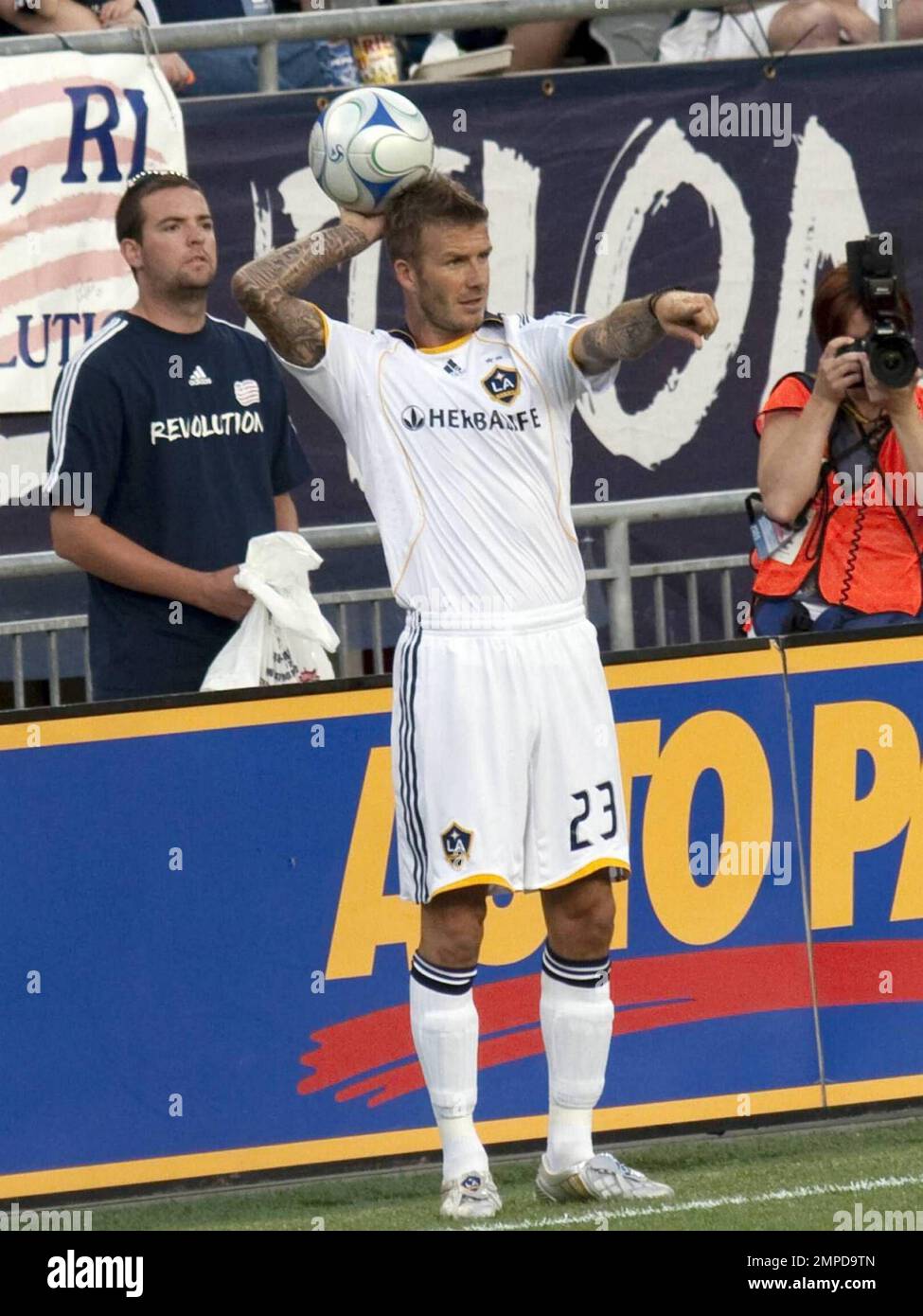 David Beckham plays in the match Revolution Vs. Galaxy at the Gillette ...