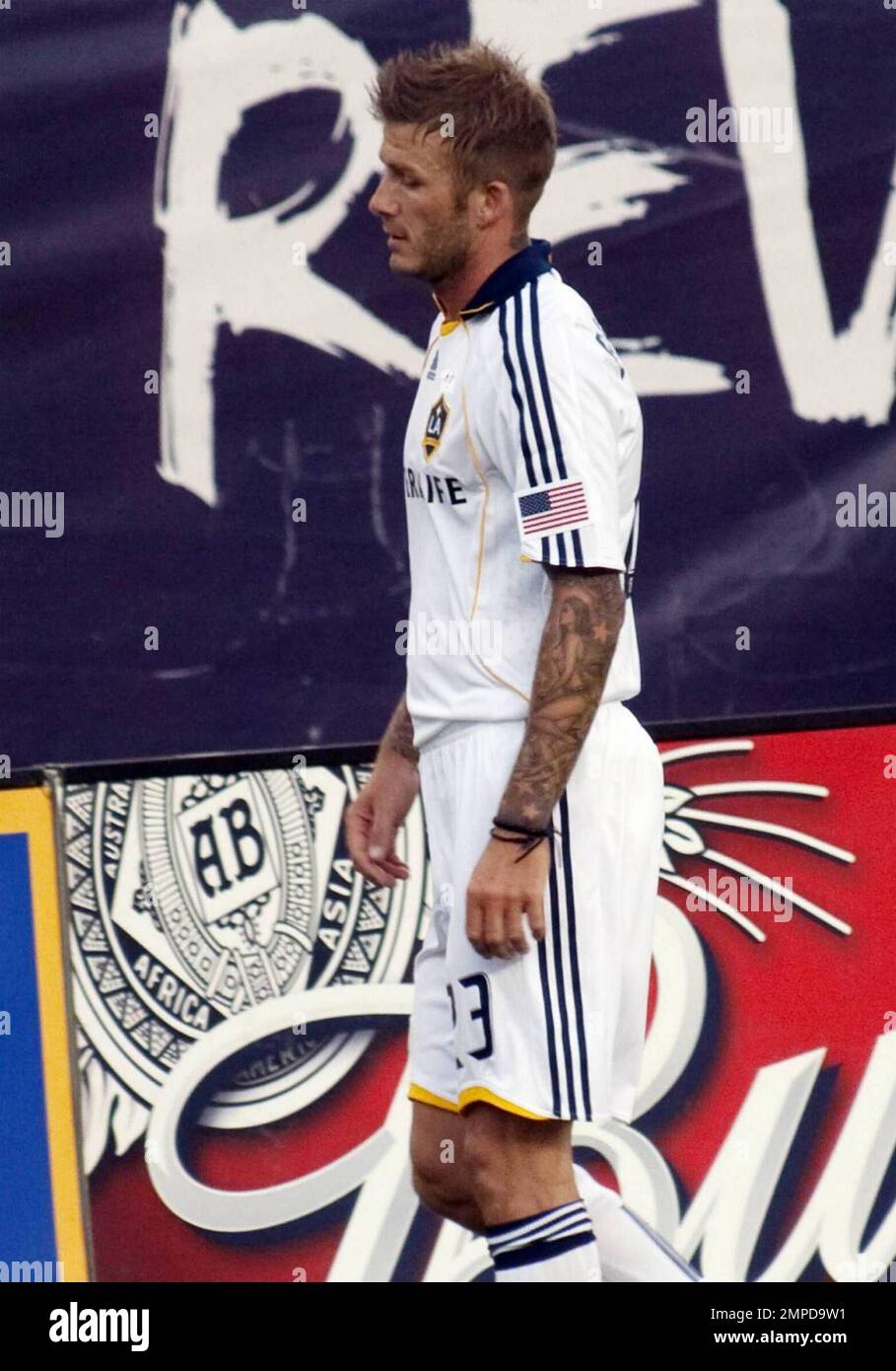 David Beckham plays in the match Revolution Vs. Galaxy at the Gillette ...