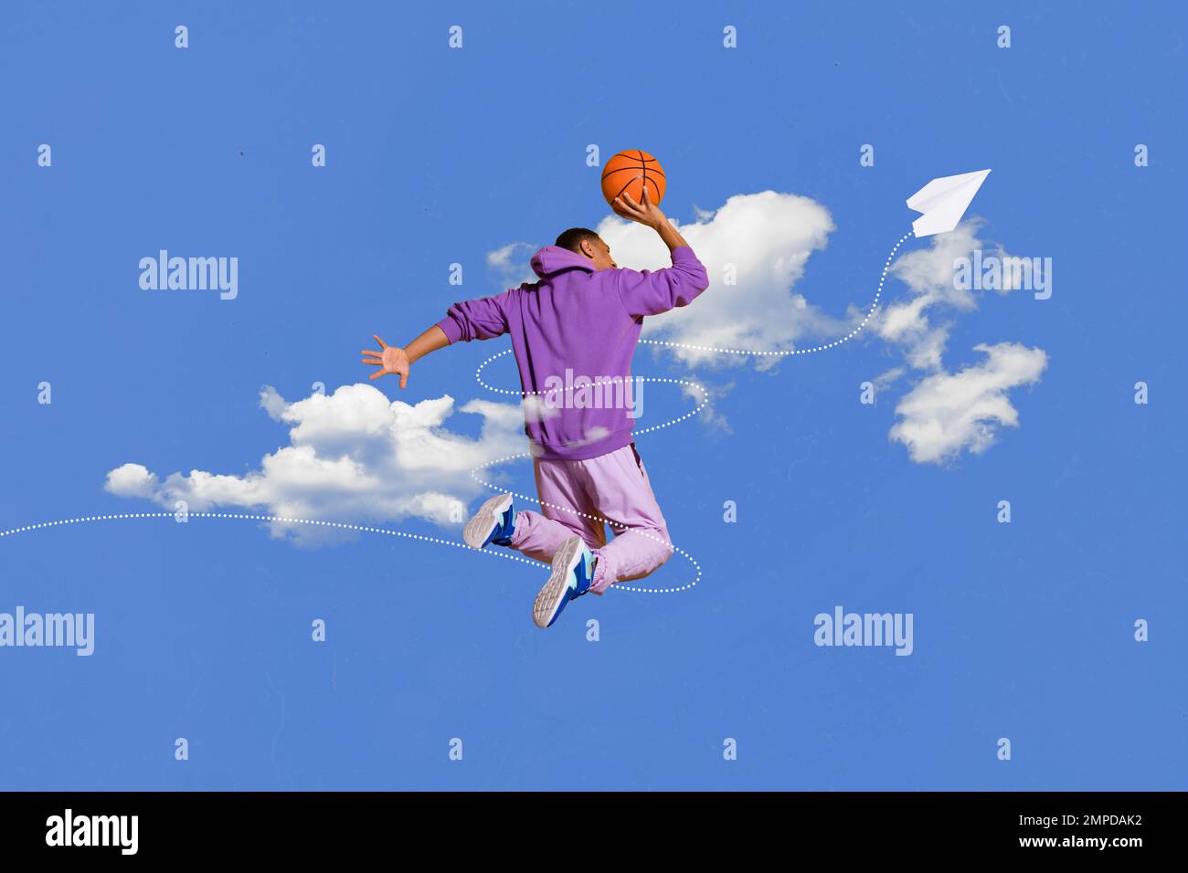 Exclusive magazine sketch collage image of carefree cool guy jumping ...