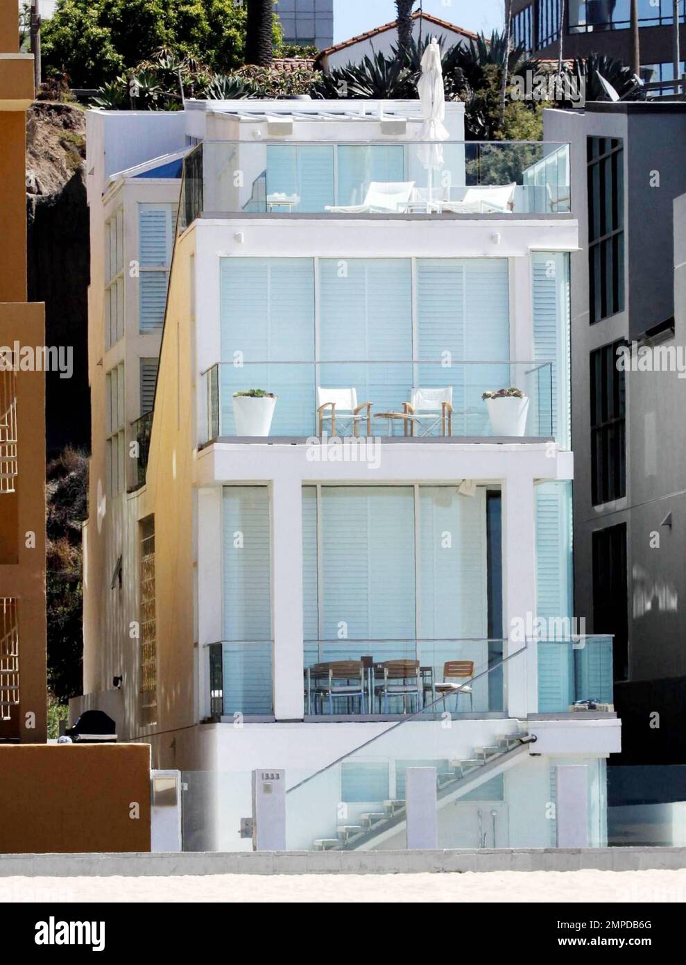 Here are exterior views of the luxury Santa Monica beachfront home ...