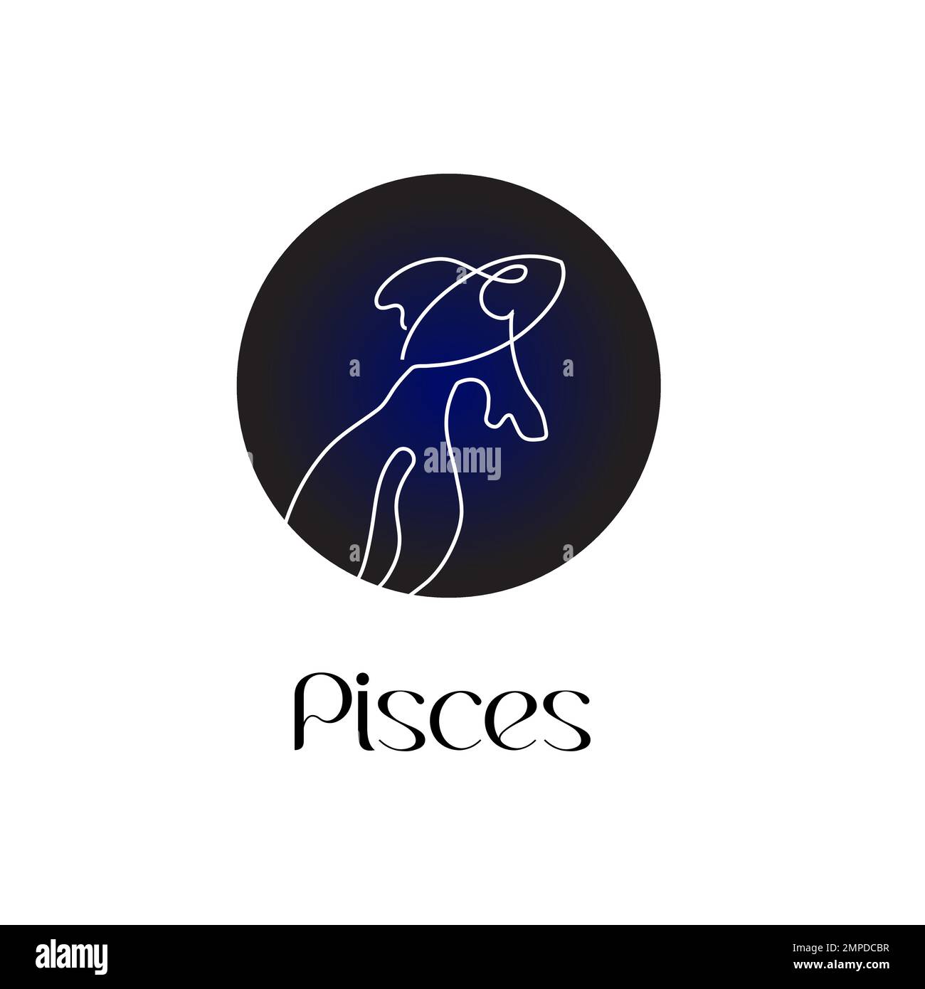 Astrological zodiac Pisces sign in line art style on dark blue Zodiak ...