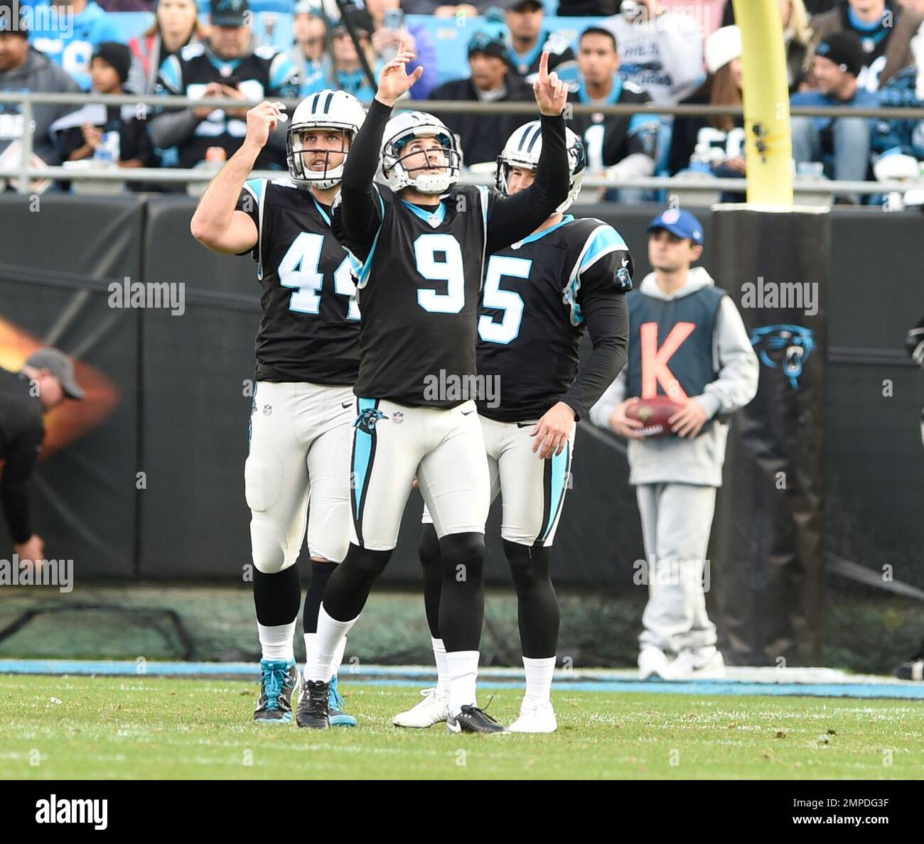 Carolina Panthers' Graham Gano (9) celebrates after making a field goal ...