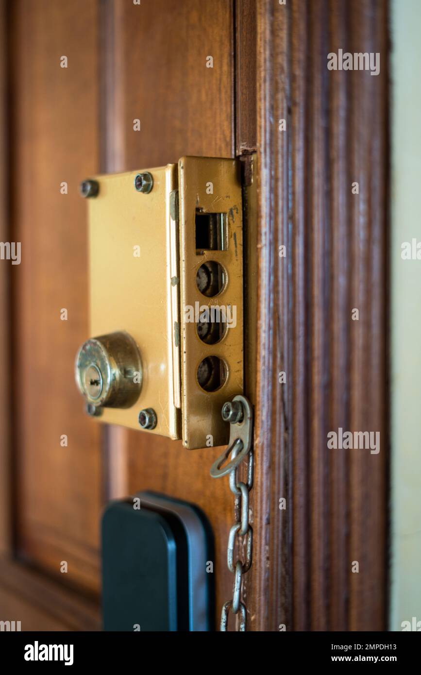 A close-up look at home door's high security lock Stock Photo - Alamy