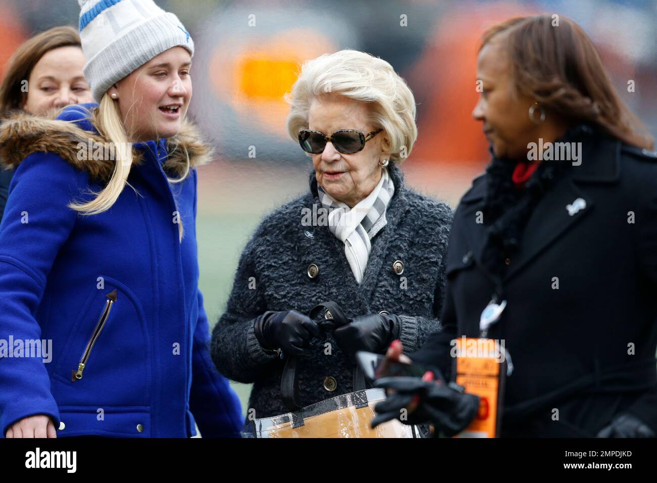 Detroit Lions owner Martha Ford walks onto the field during pregame of ...