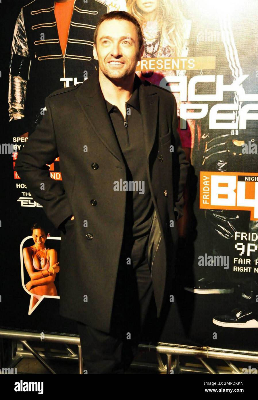 Hugh Jackman arrives at The Black Eyed Peas pre Super Bowl party ...