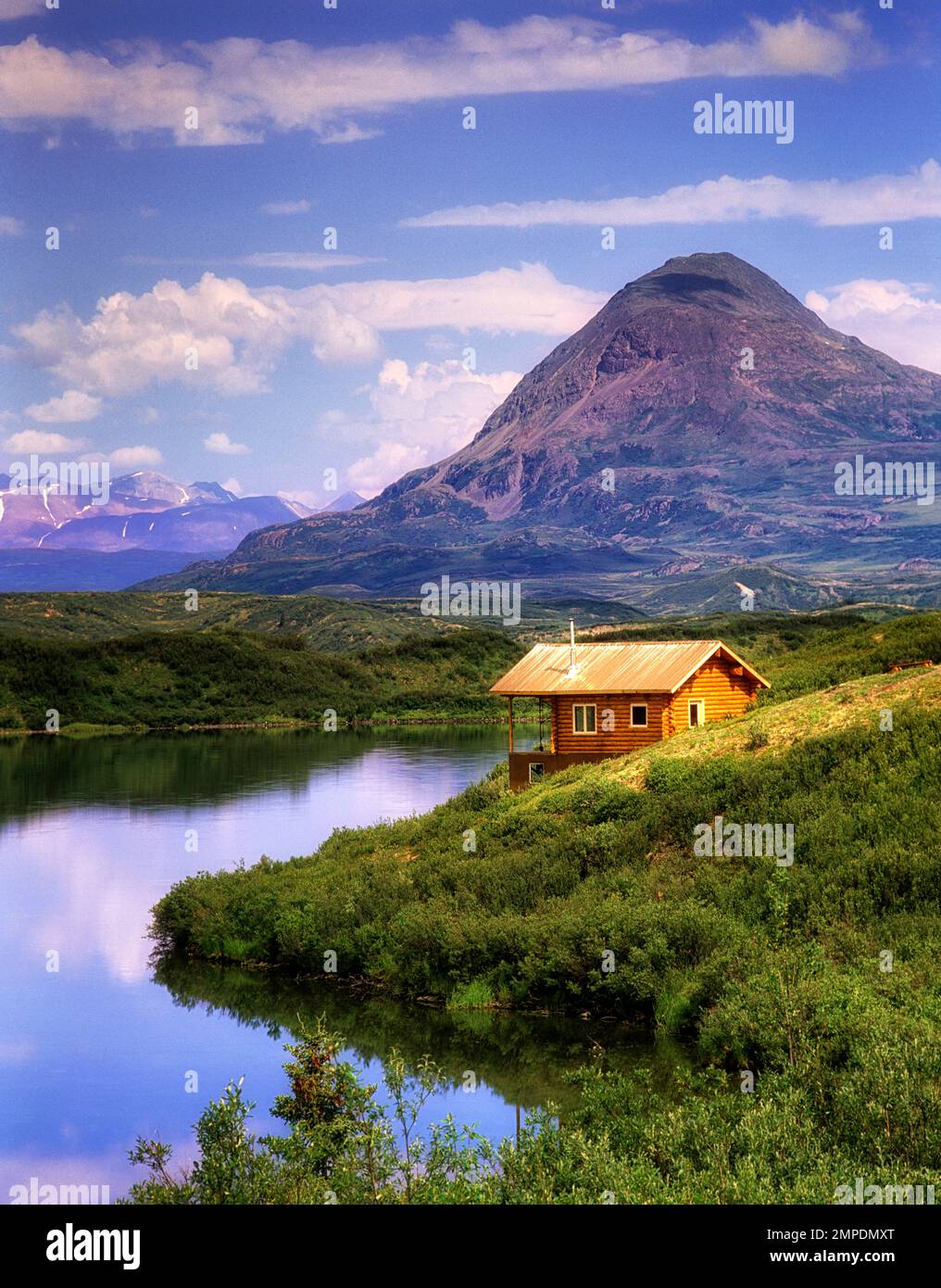 Cabin and reflection in Tangle Lake, Alaska Stock Photo - Alamy