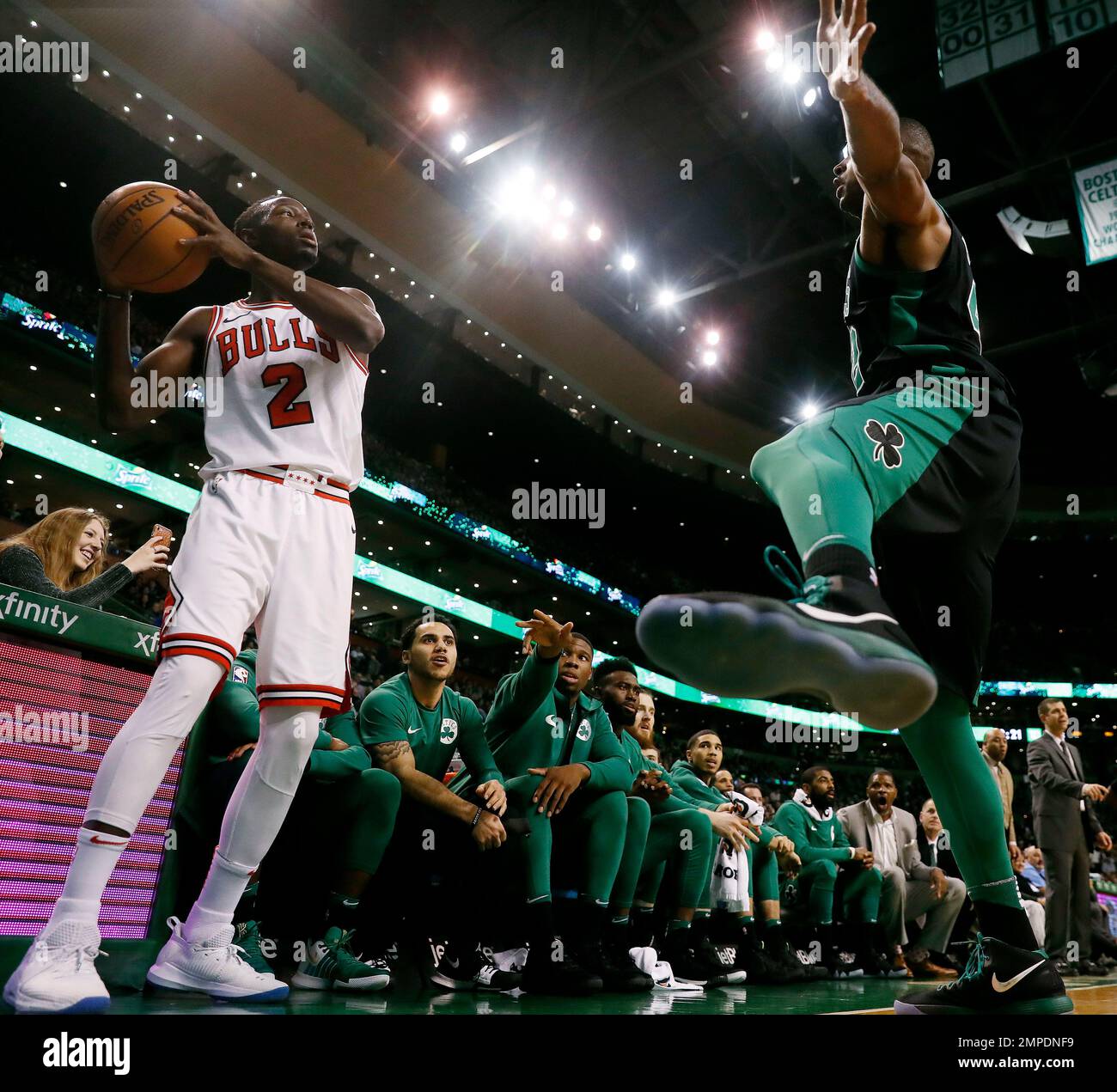 Chicago Bulls' Jerian Grant (2) looks to inbound the ball past Boston ...