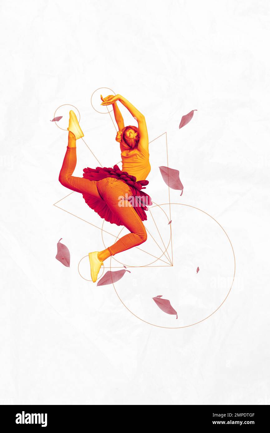 Vertical collage picture of carefree person jumping flower body flying ...