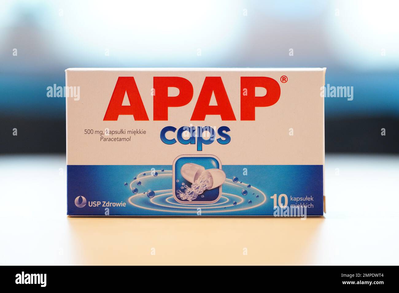 Polish Apap Caps brand paracetamol pain killers in a box Stock Photo ...