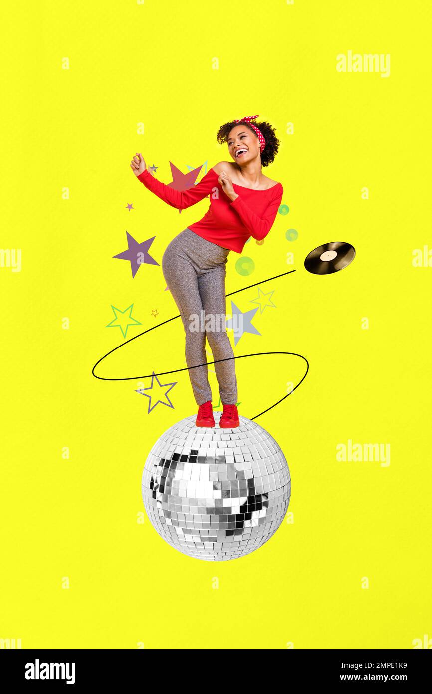 Creative drawing photo collage picture artwork of crazy carefree lady ...