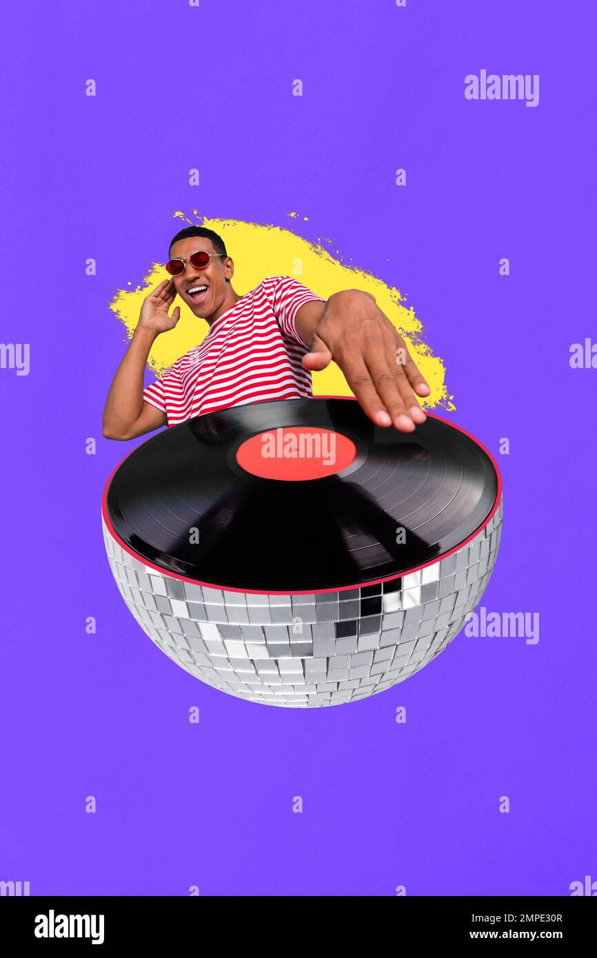 Purple bright vertical photo collage poster picture of joyful cheerful ...