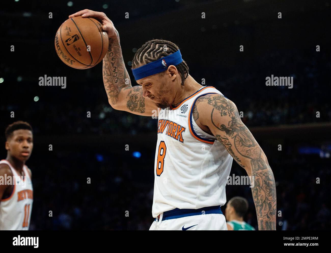 New York Knicks' Michael Beasley (8) celebrates after pulling a rebound ...