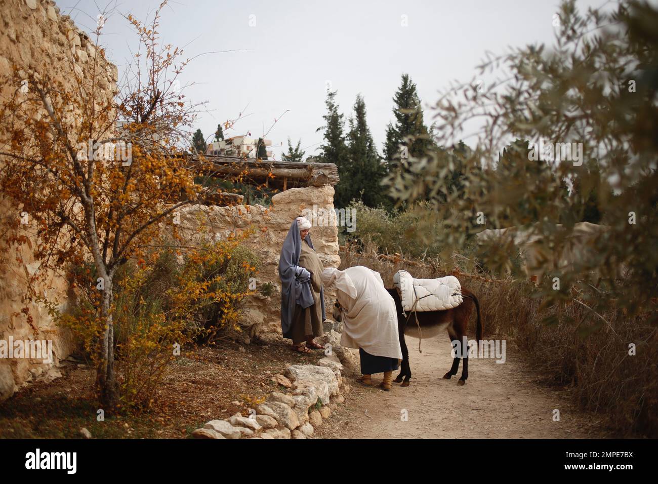 Christian actors portray Joseph and Mary during a re-enactment of a ...