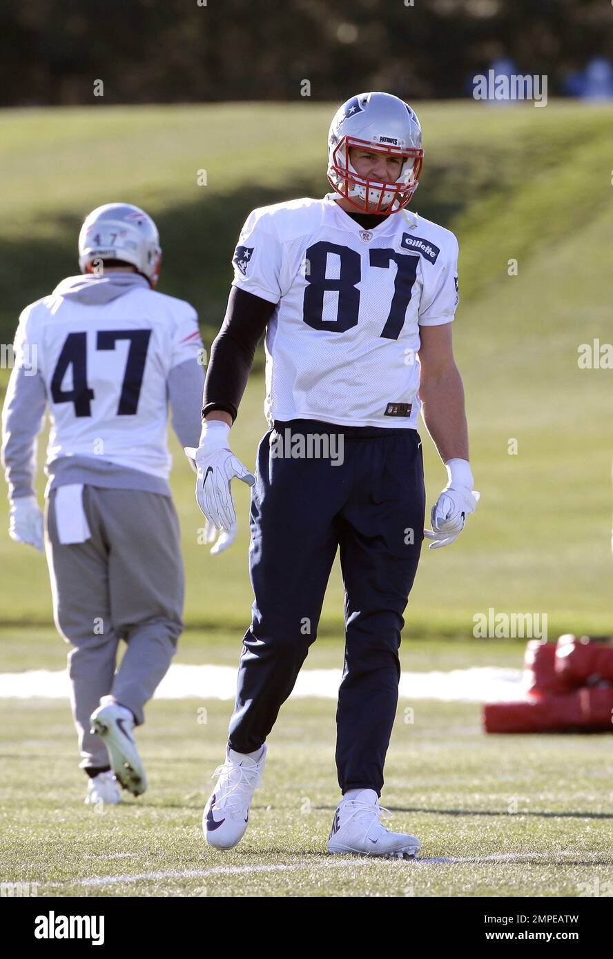 New England Patriots tight end Rob Gronkowski (87) walks on at the ...