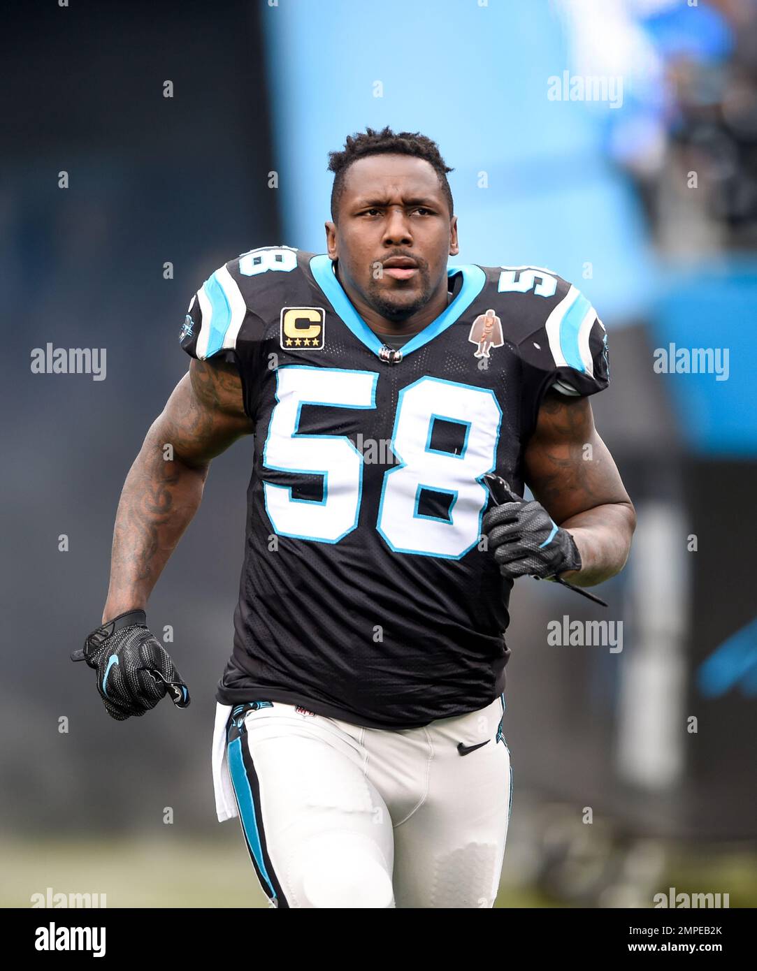 Carolina Panthers outside linebacker Thomas Davis (58) is introduced ...