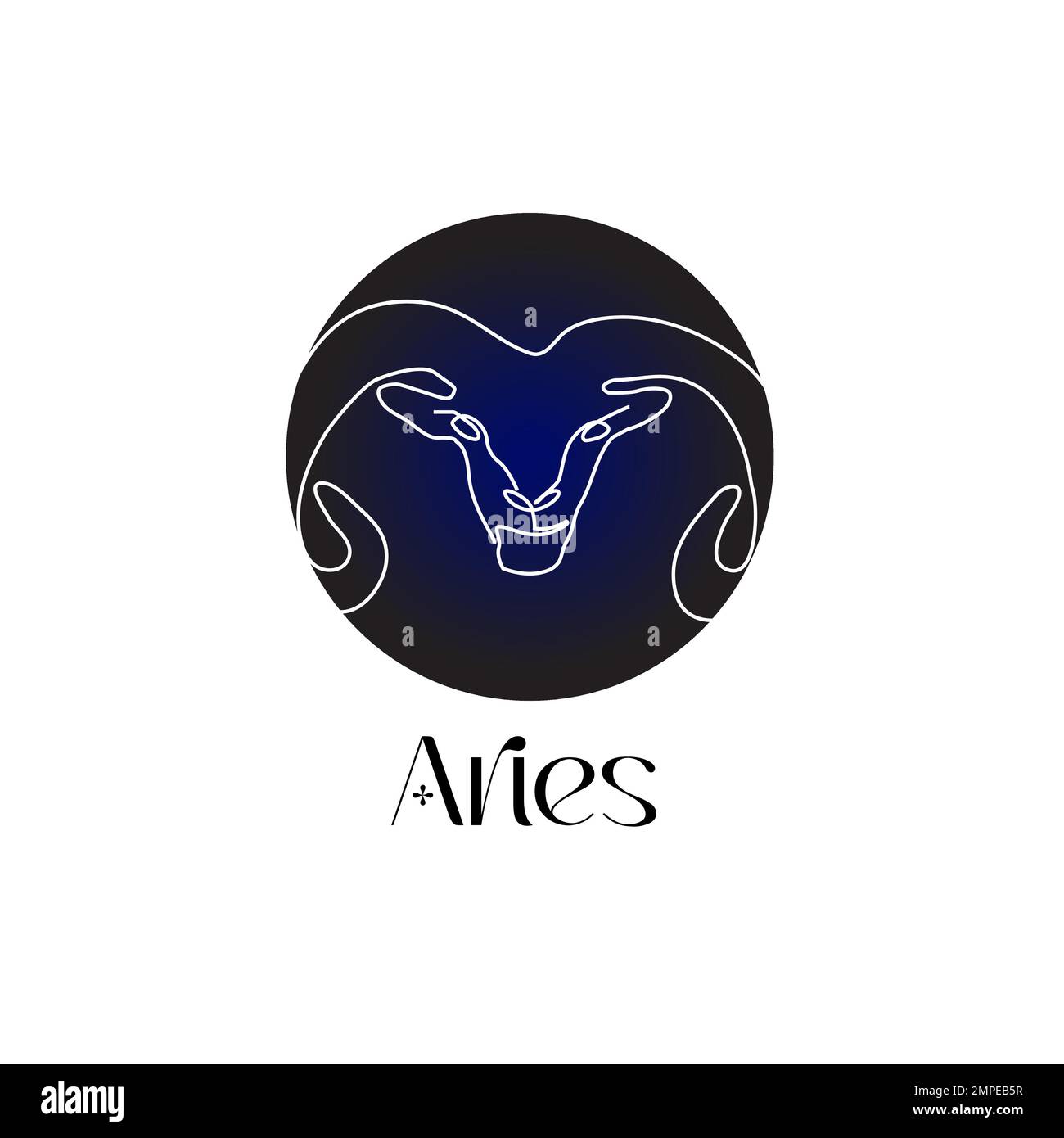 Astrological zodiac sign Aries in line art style on dark blue Zodiak ...