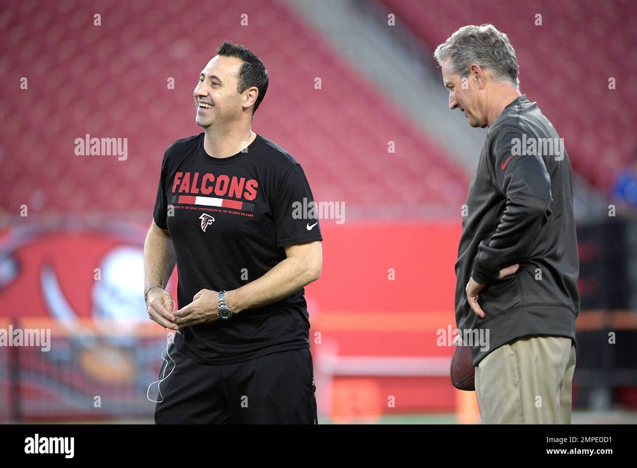 Atlanta Falcons offensive coordinator Steve Sarkisian, left, and Tampa ...