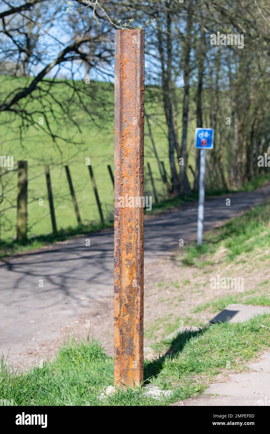 Section of original rail track on disused railway line on cycle route 7 ...