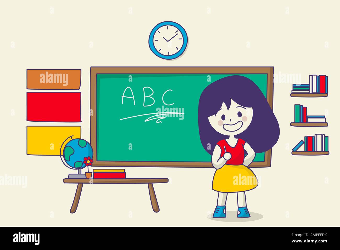 Teacher teaching ABC in classroom, vector cartoon Stock Vector Image ...