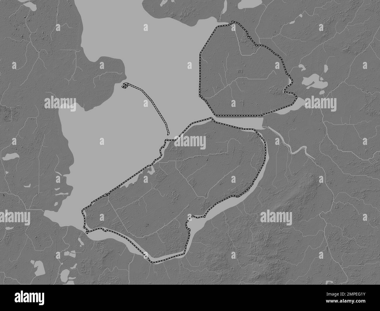 Flevoland, province of Netherlands. Bilevel elevation map with lakes ...