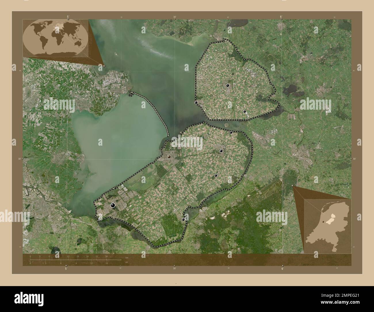 Flevoland, province of Netherlands. Low resolution satellite map ...