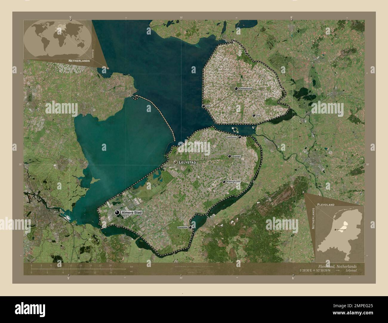 Flevoland, province of Netherlands. High resolution satellite map ...