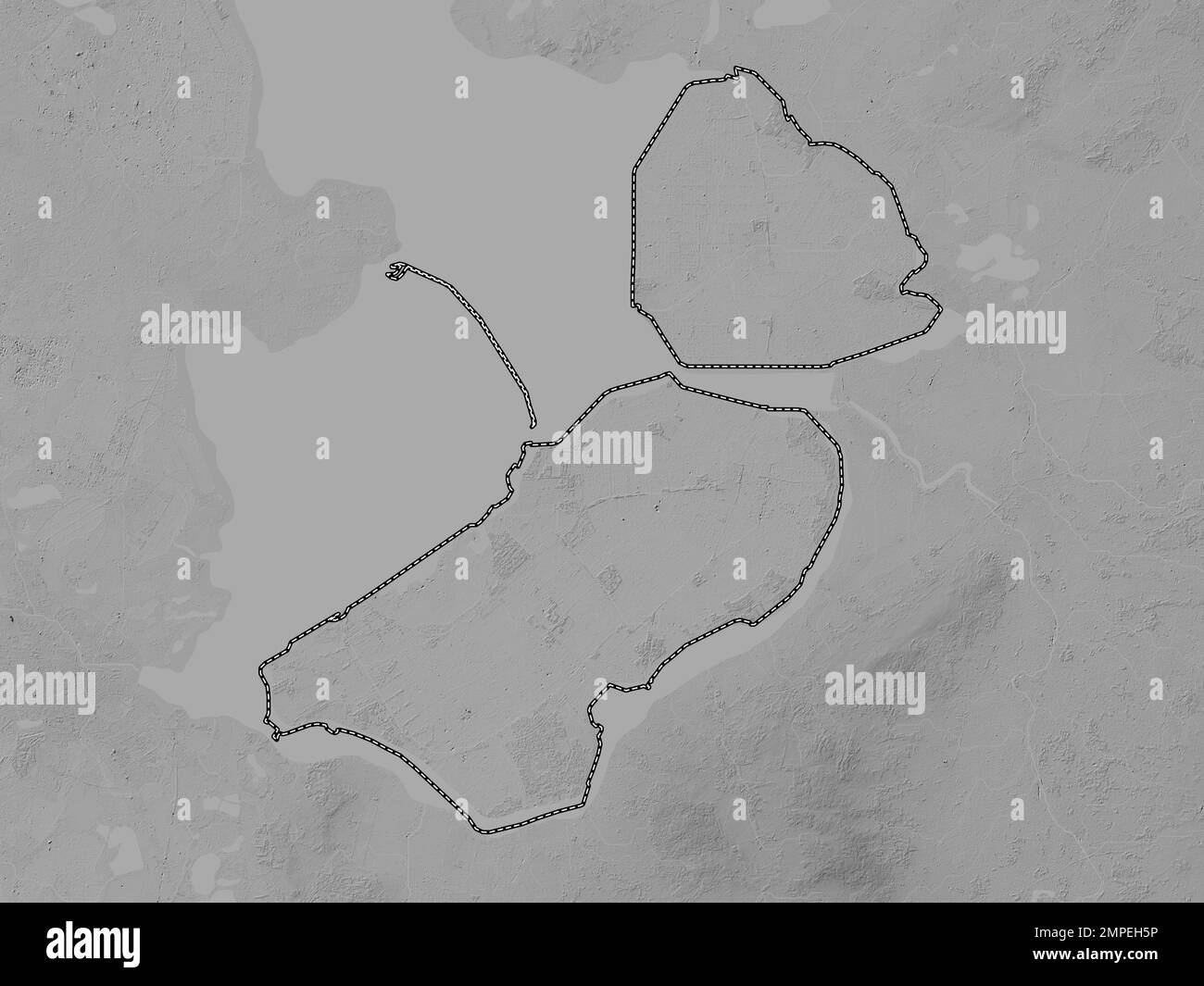 Flevoland, province of Netherlands. Grayscale elevation map with lakes ...