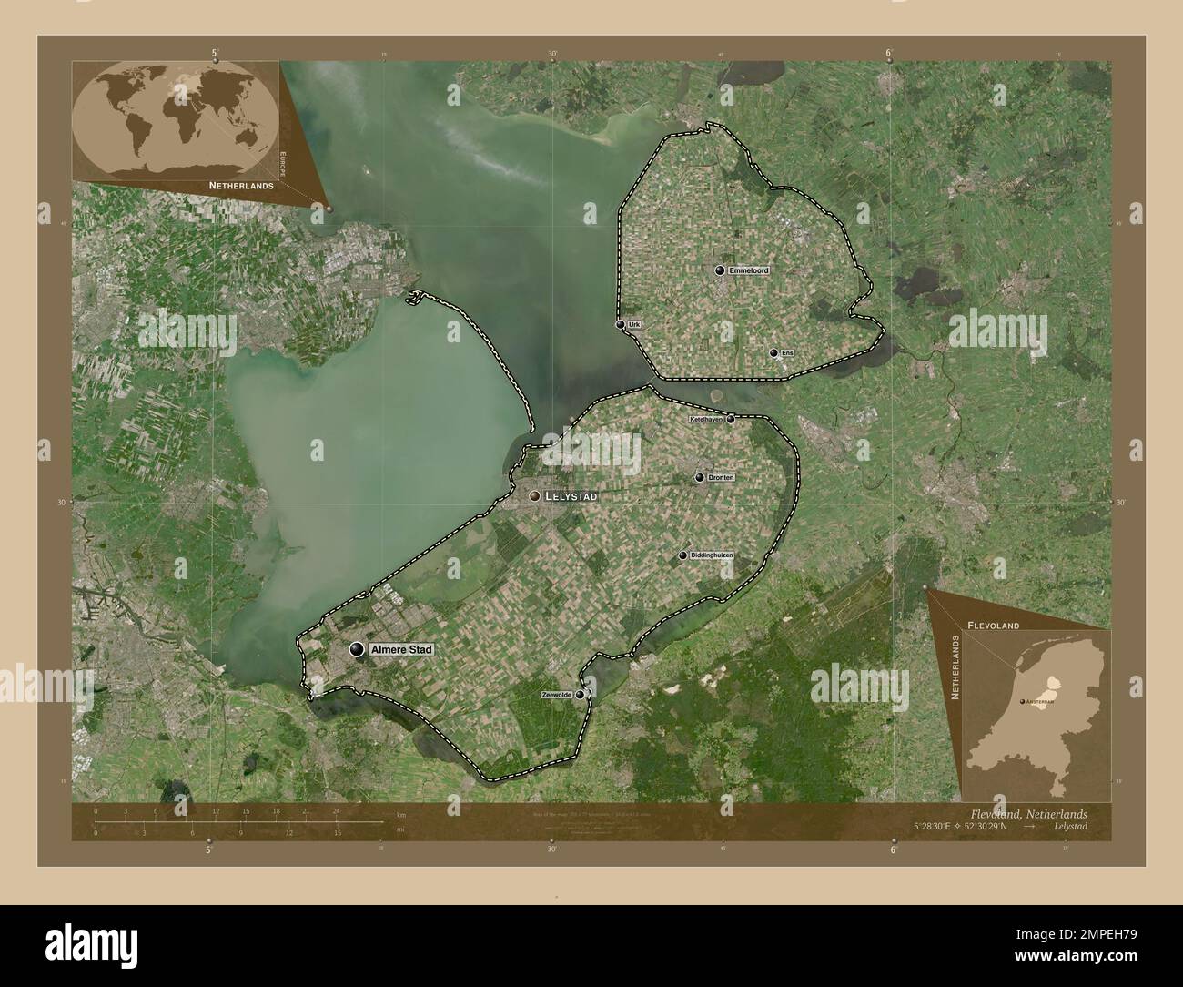 Flevoland, province of Netherlands. Low resolution satellite map ...