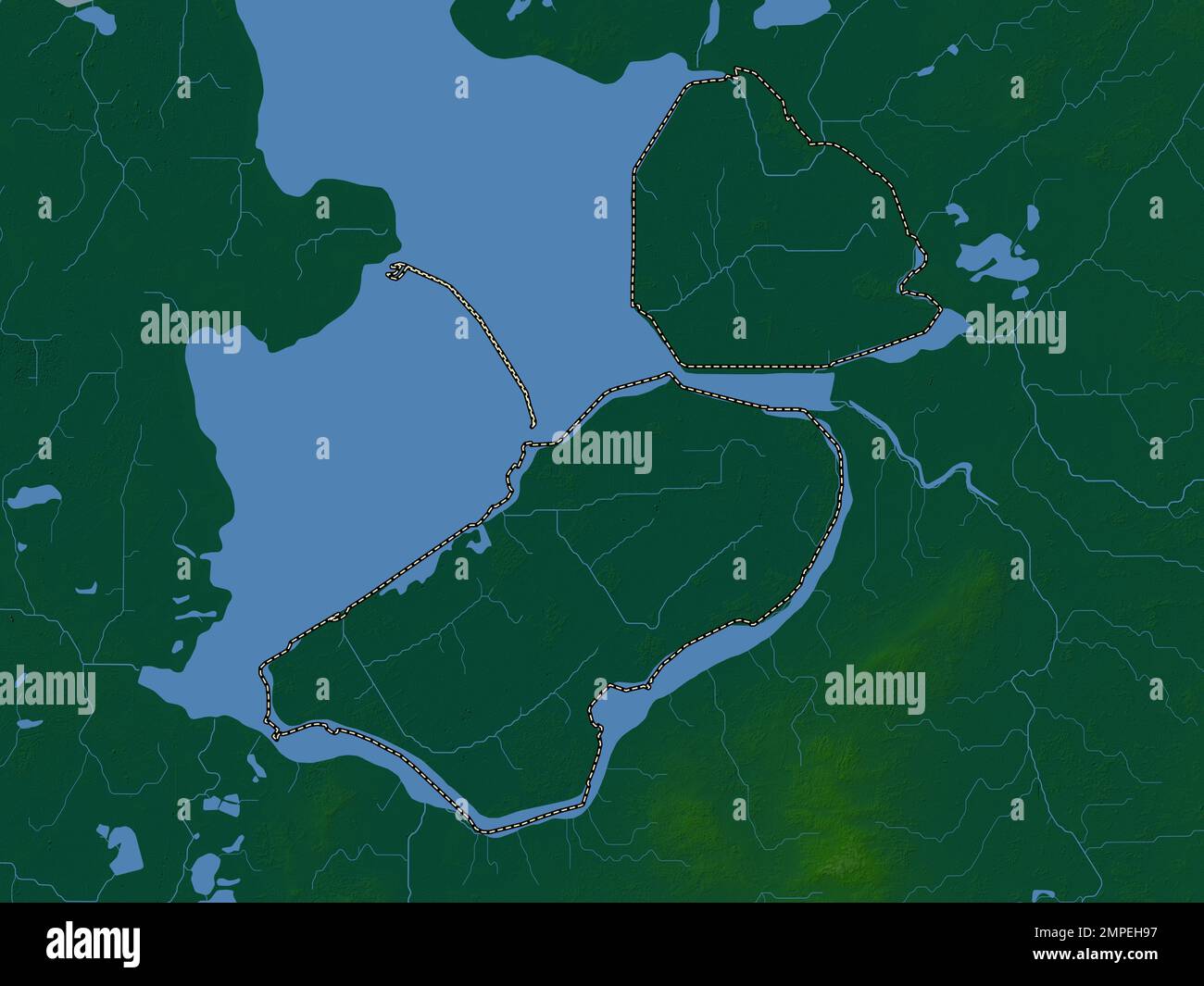Flevoland, province of Netherlands. Colored elevation map with lakes ...