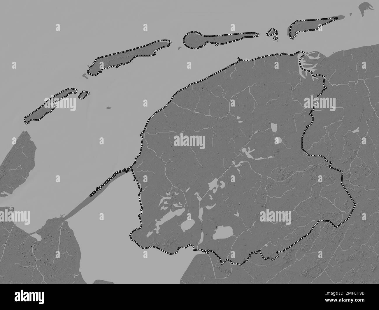 Friesland, province of Netherlands. Bilevel elevation map with lakes ...