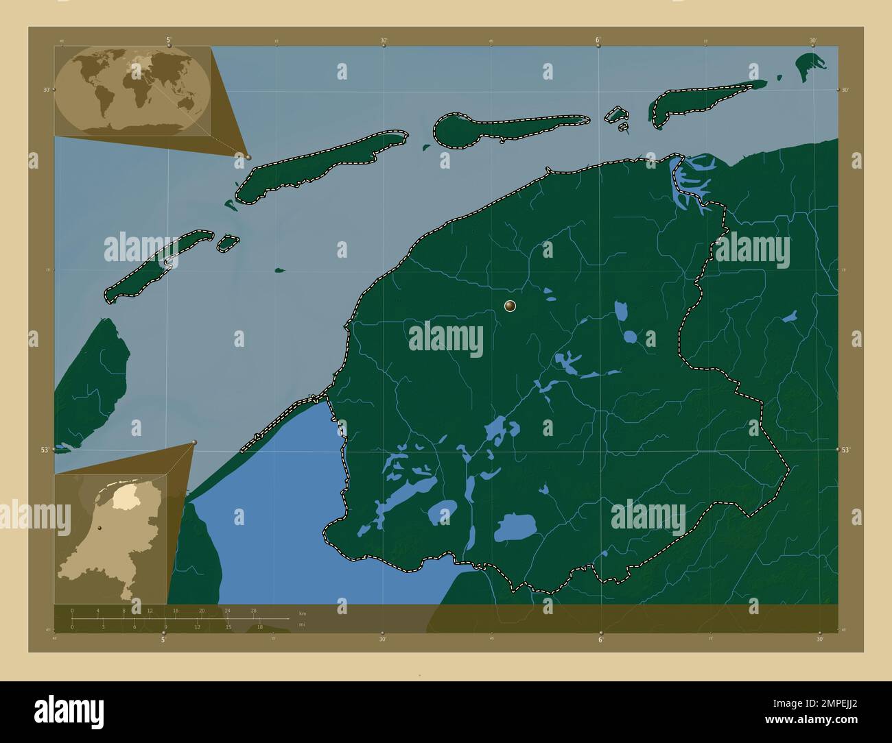 Friesland, province of Netherlands. Colored elevation map with lakes ...