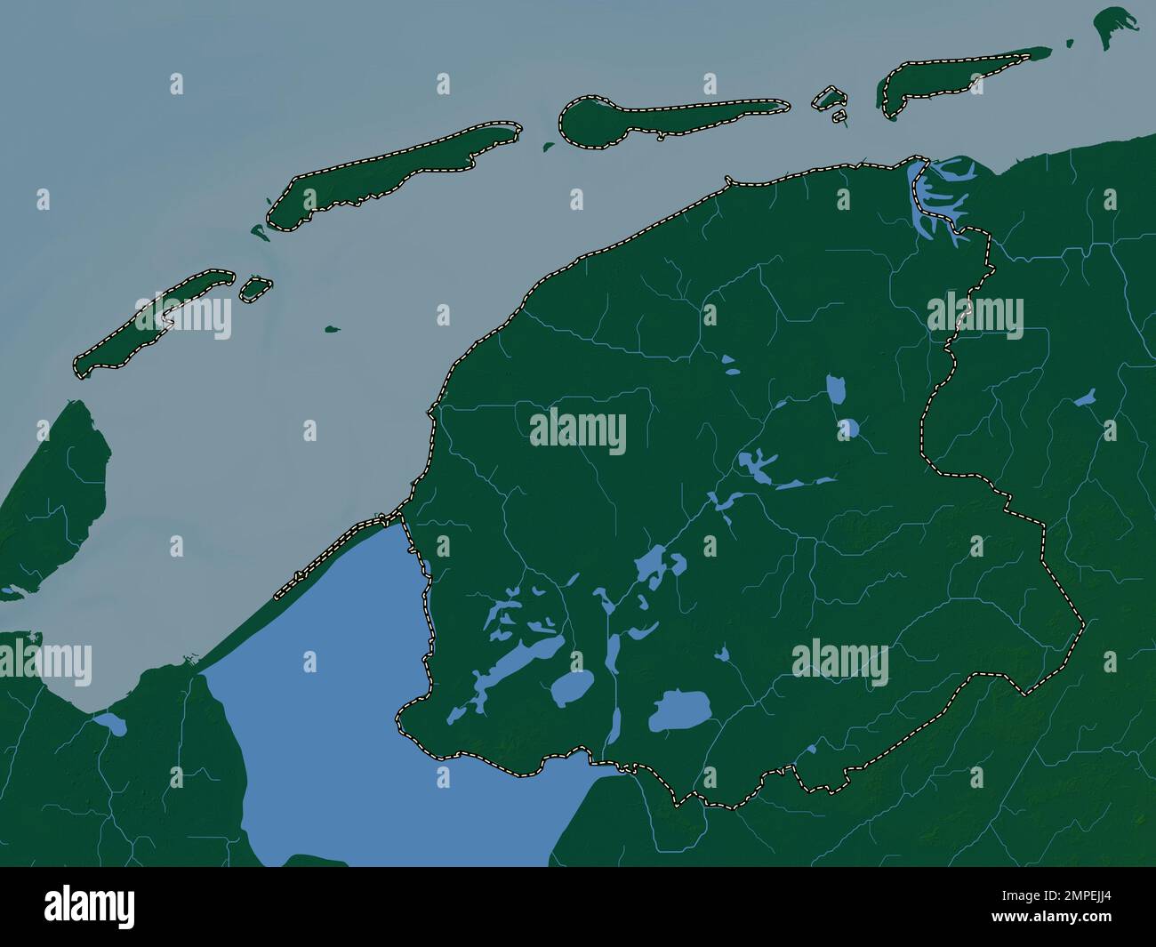 Friesland, province of Netherlands. Colored elevation map with lakes ...