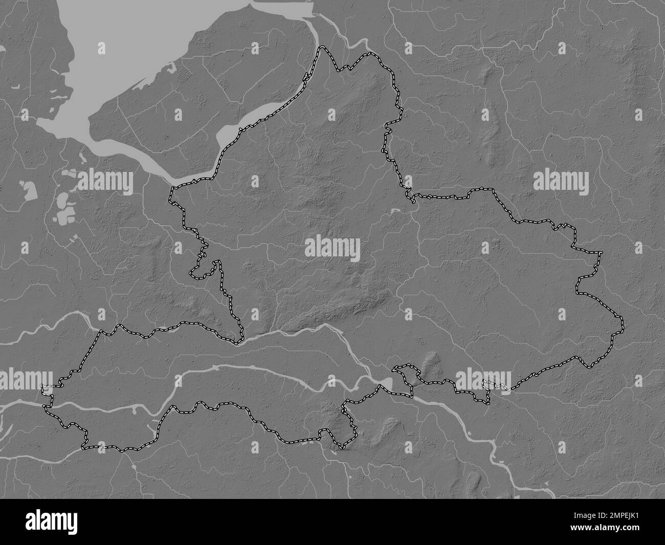 Gelderland, province of Netherlands. Bilevel elevation map with lakes ...