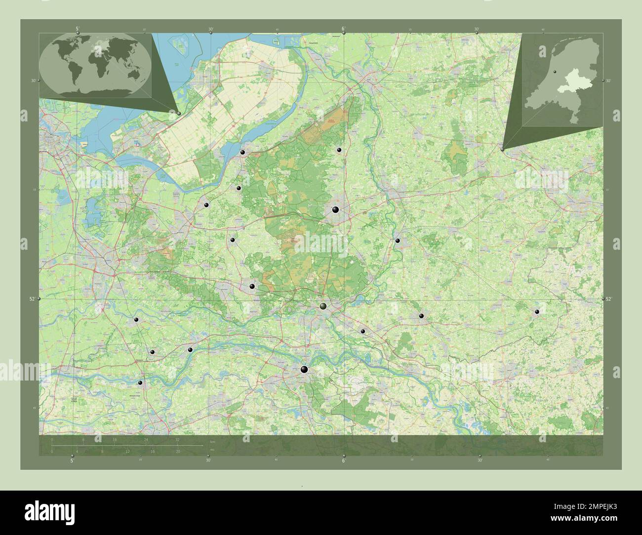 Gelderland, province of Netherlands. Open Street Map. Locations of ...