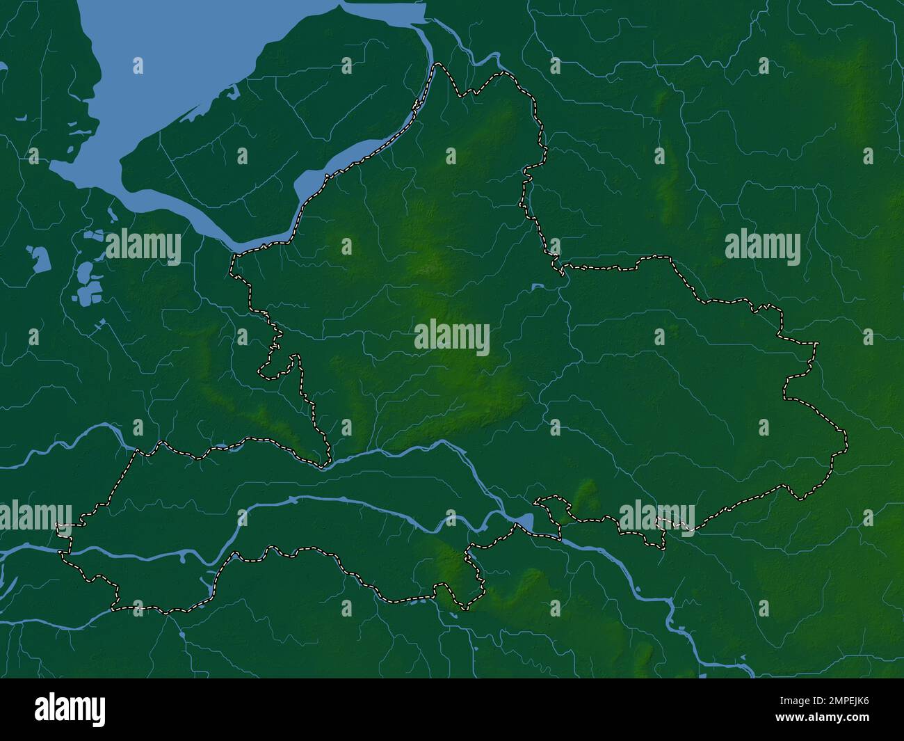 Gelderland, province of Netherlands. Colored elevation map with lakes ...