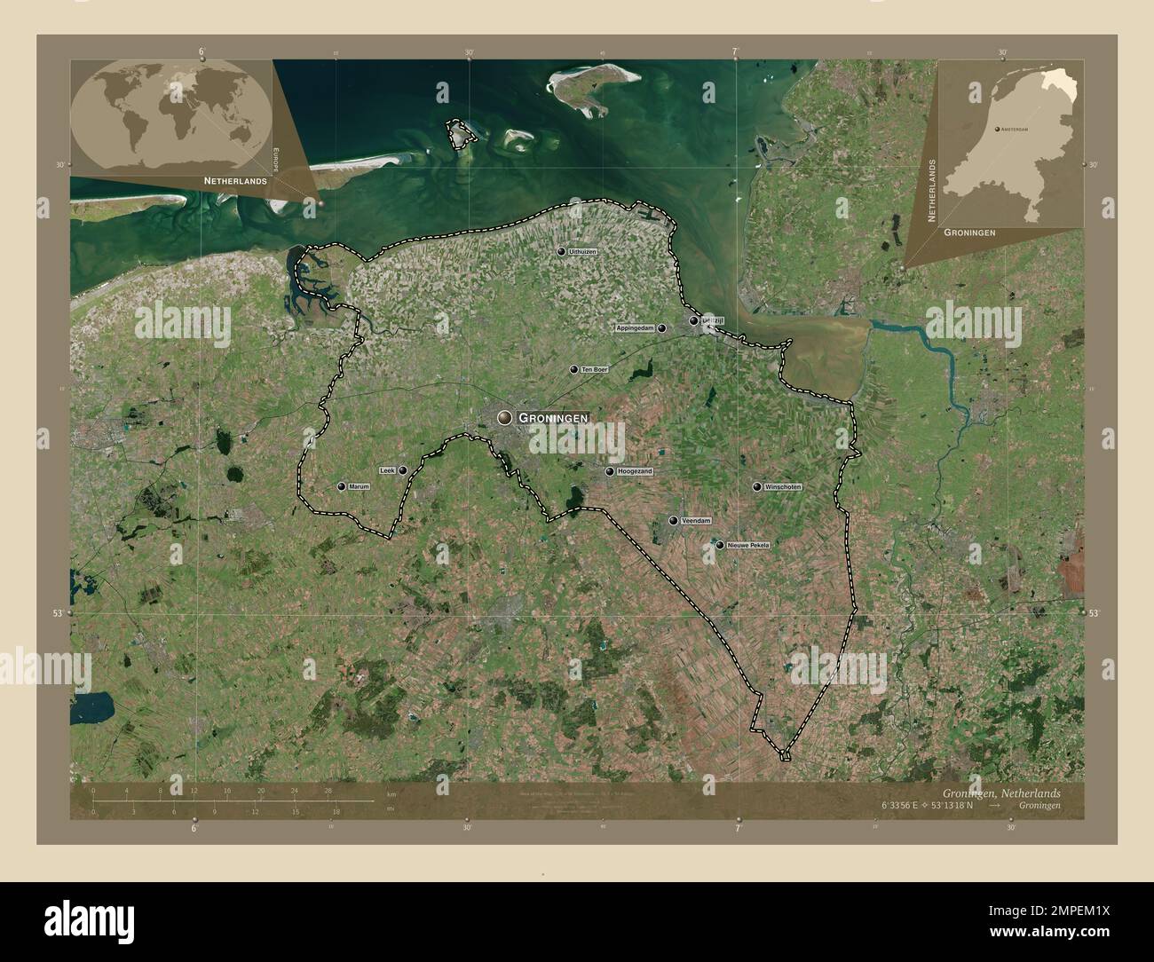 Groningen, province of Netherlands. High resolution satellite map ...