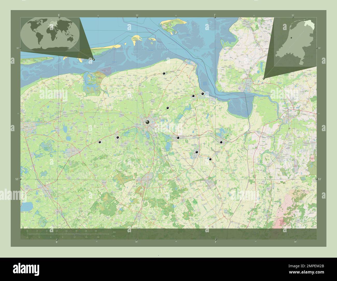 Groningen, province of Netherlands. Open Street Map. Locations of major ...