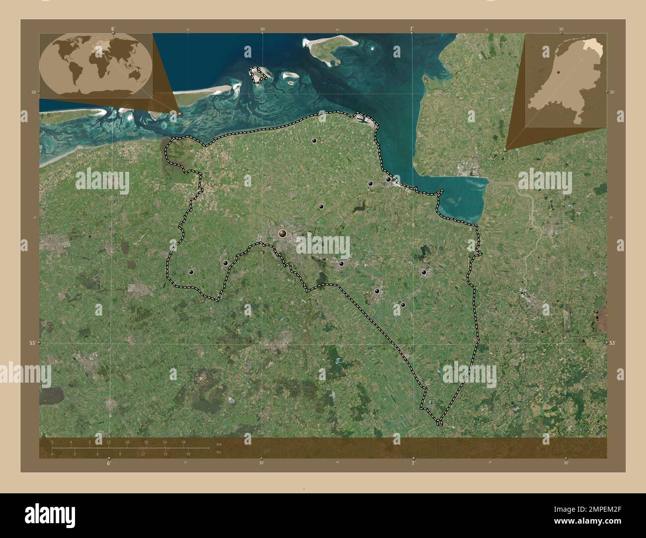 Groningen, province of Netherlands. Low resolution satellite map ...