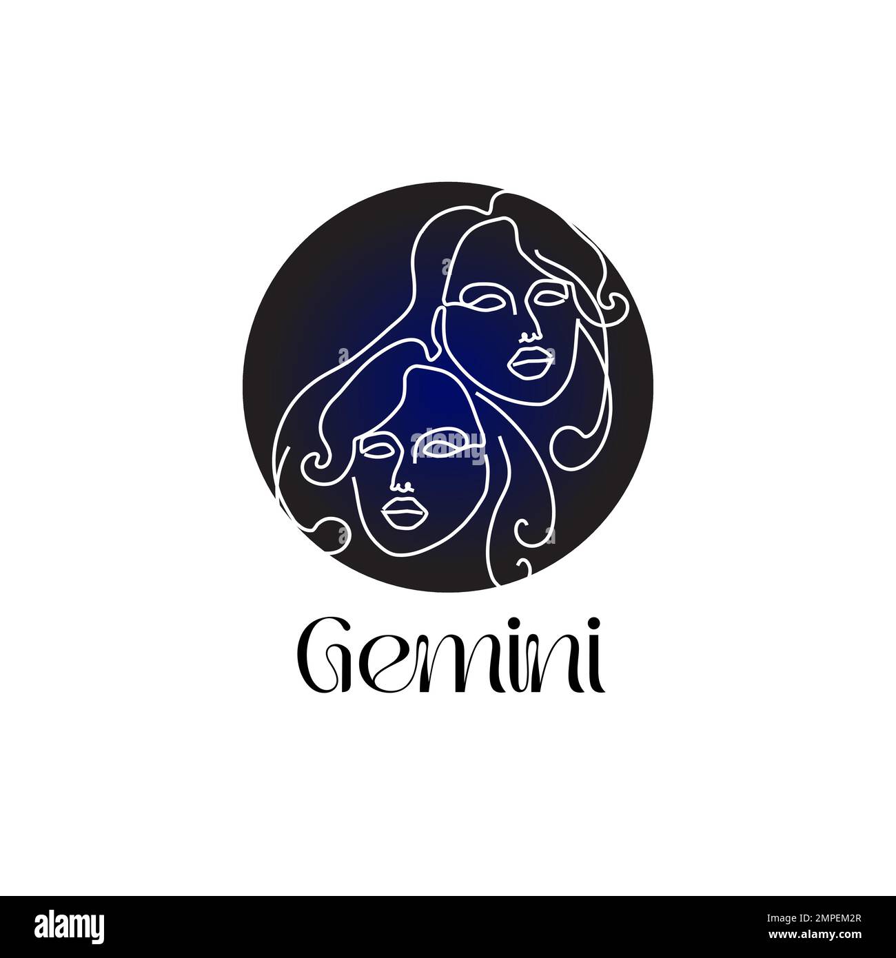 Astrological zodiac sign Gemini in line art style on dark blue Zodiak ...